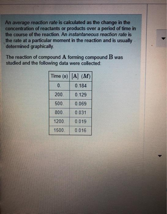 Solved An average reaction rate is calculated as the change | Chegg.com