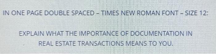 Solved IN ONE PAGE DOUBLE SPACED - TIMES NEW ROMAN FONT - | Chegg.com