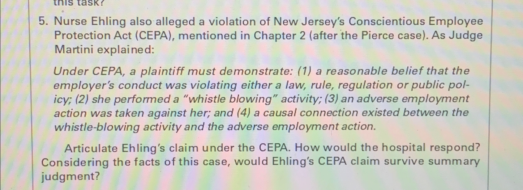 Solved Nurse Ehling also alleged a violation of New Jersey's | Chegg.com