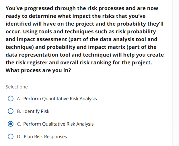 Solved You've progressed through the risk processes and are | Chegg.com