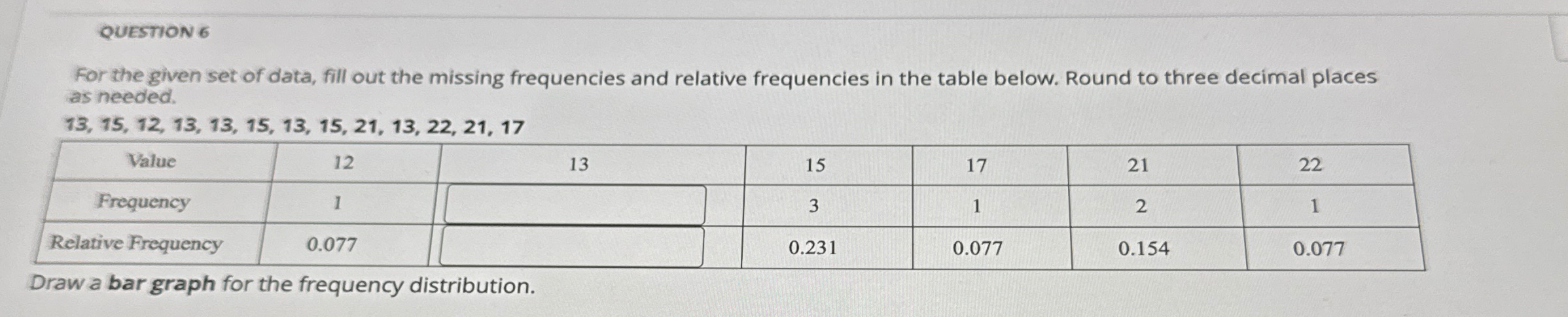 Solved by an EXPERT QUESTION 6For the given set of data, fill out the | Chegg.com