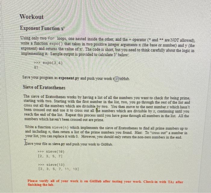 Solved Workout Exponent Functions Using only two for loops, | Chegg.com
