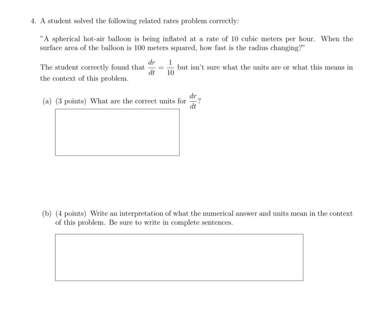 Solved 4. A student solved the following related rates | Chegg.com