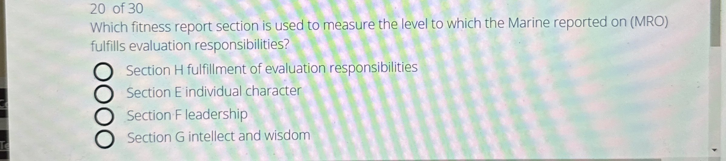 Solved 20 ﻿of 30Which fitness report section is used to | Chegg.com