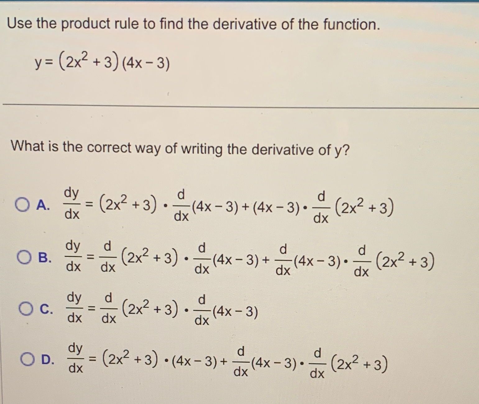 Solved Use the product rule to find the derivative of the | Chegg.com