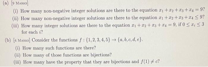 Solved (i) How many non-negative integer solutions are there | Chegg.com