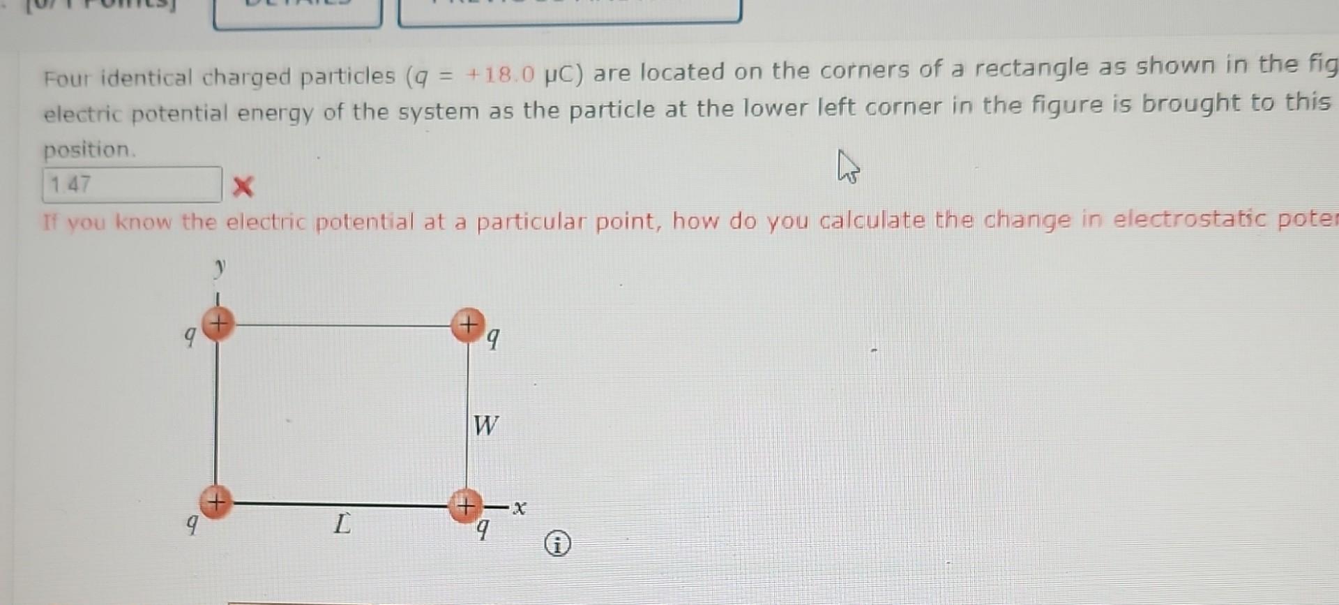 Solved Four identical charged particles (q=+18.0μC) are | Chegg.com