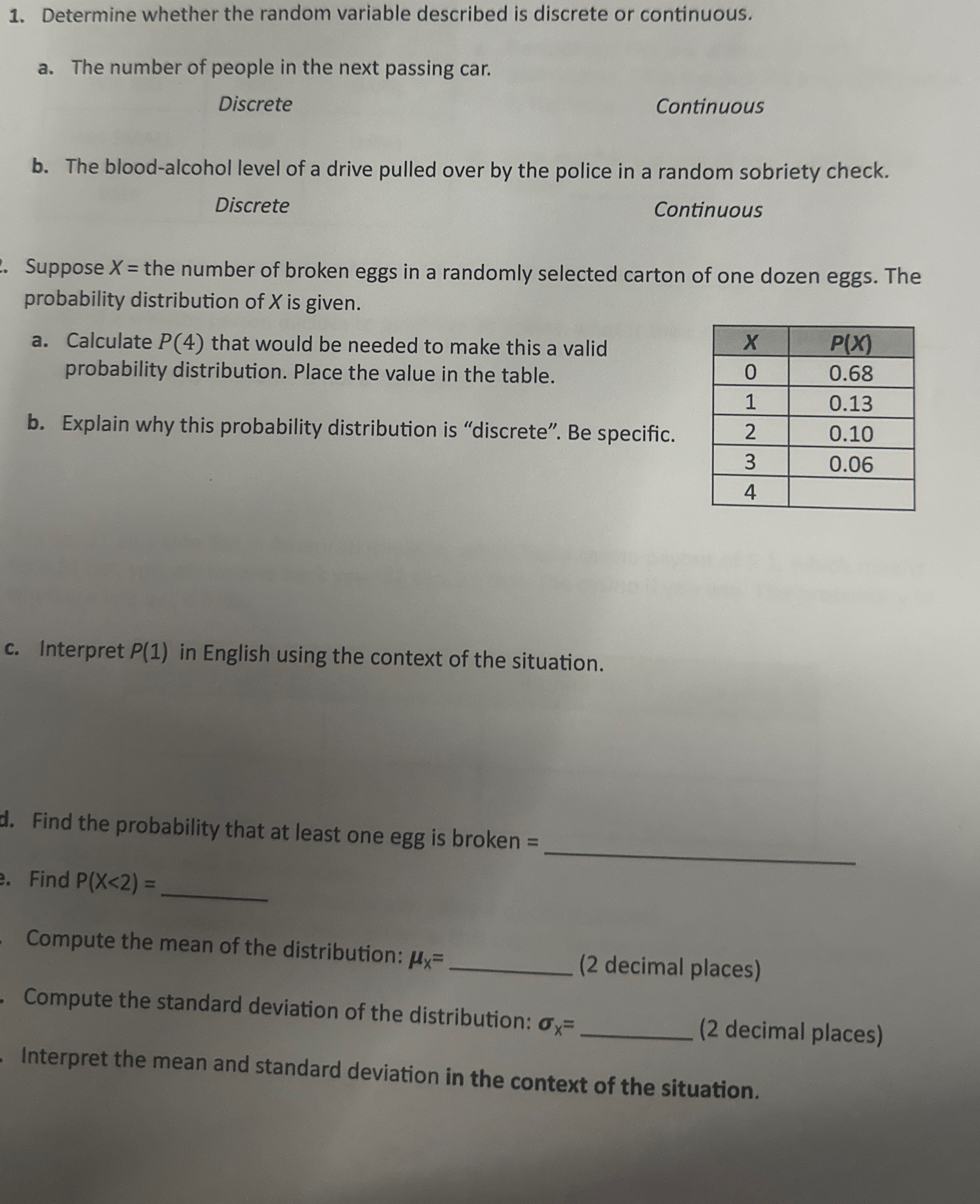 Determine whether the random variable described is | Chegg.com