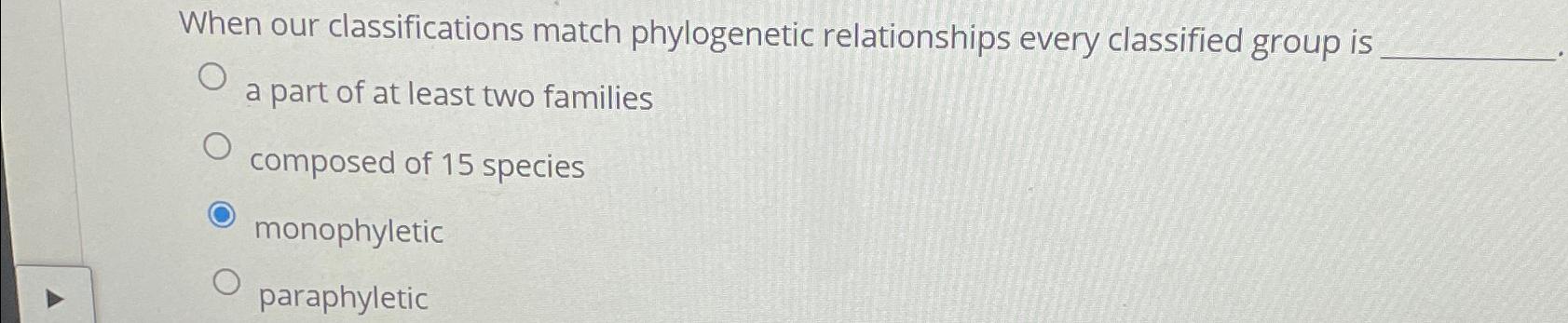 Solved When our classifications match phylogenetic | Chegg.com