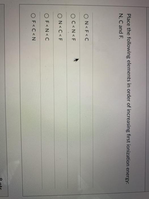 Solved Place the following elements in order of increasing | Chegg.com