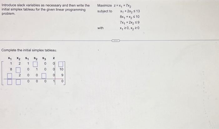Solved Introduce slack variables as necessary and then write | Chegg.com