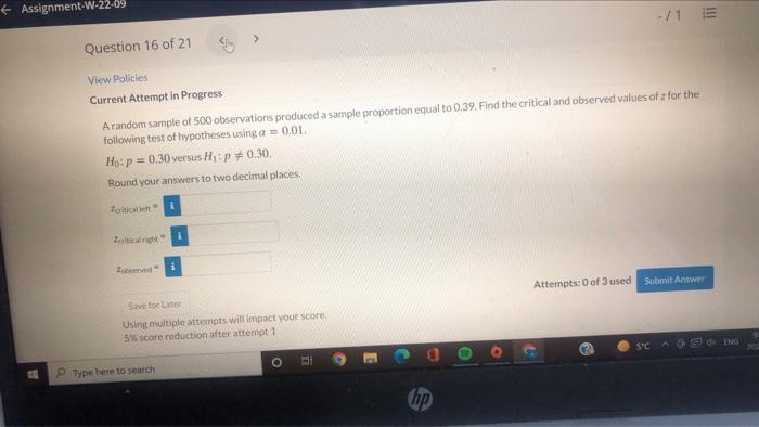 Solved f Assignment-W-22-09 Question 16 of 21 View Policies | Chegg.com