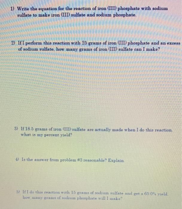 Solved 1 Write The Equation For The Reaction Of Iron Iii
