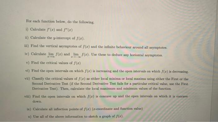 Solved For each function below, do the following. i) | Chegg.com