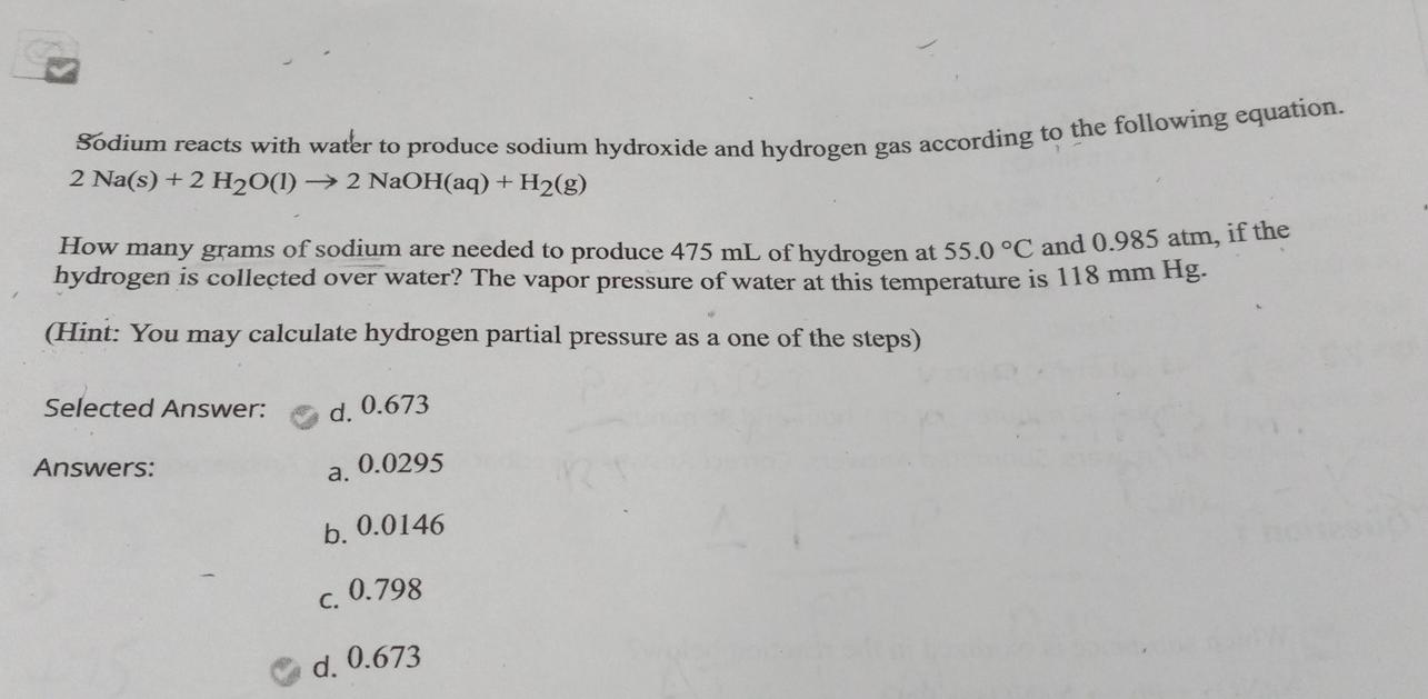 Solved Sodium reacts with water to produce sodium hydroxide | Chegg.com