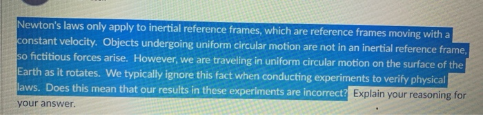 Solved Newton's laws only apply to inertial reference | Chegg.com