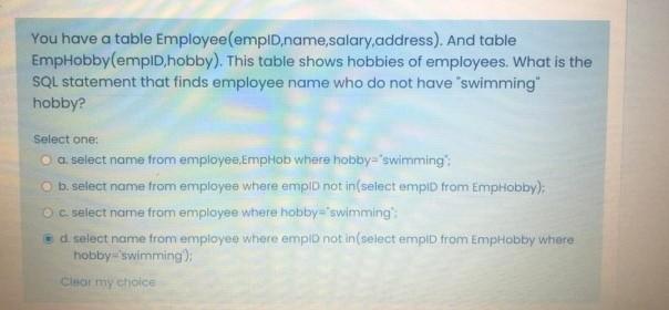 Solved You have a table Employee(empID,name,salary address). | Chegg.com