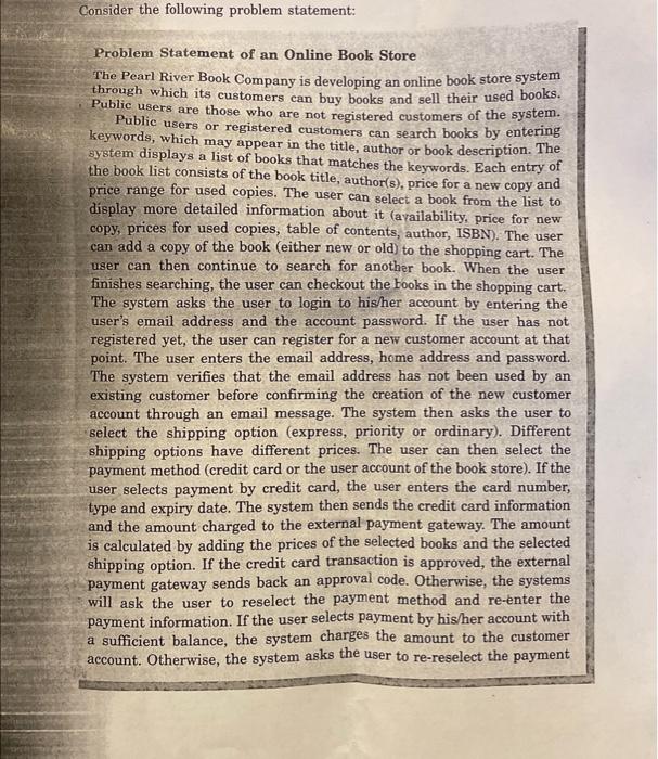 Solved Problem Statement of an Online Book Store The Pearl | Chegg.com