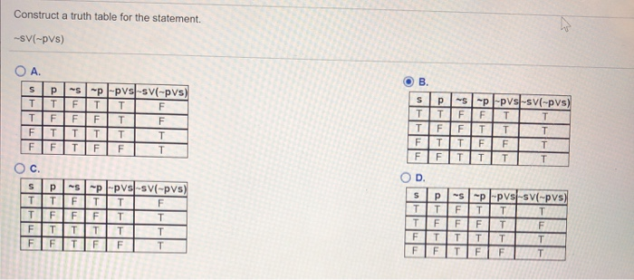 Solved Construct a truth table for the statement. -SV-ps) | Chegg.com