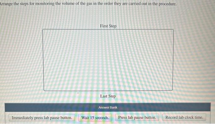 Solved rrange the steps for monitoring the volume of the gas | Chegg.com