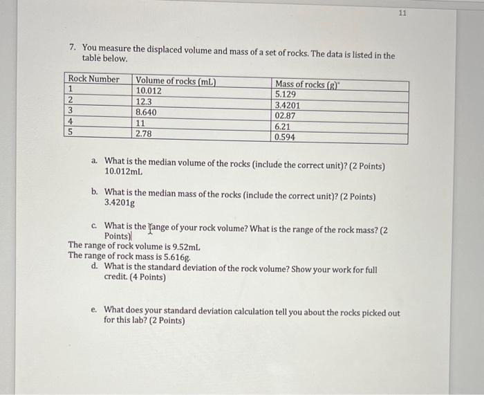 Solved 7. You measure the displaced volume and mass of a set | Chegg.com