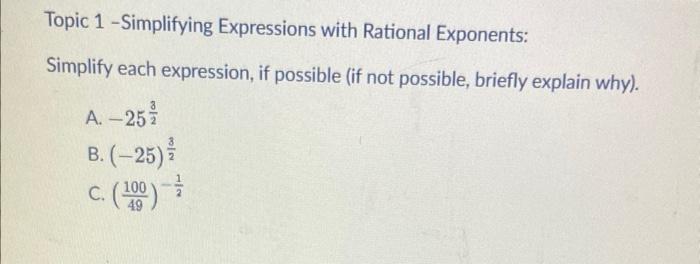 Solved Topic 1 -Simplifying Expressions with Rational | Chegg.com