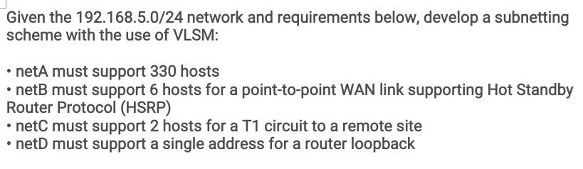 Solved Given the 192.168.5.0/24 network and requirements | Chegg.com