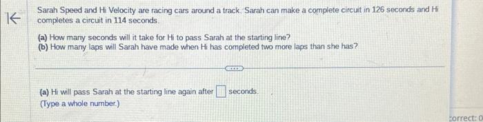Solved Sarah Speed and Hi Velocity are racing cars around a | Chegg.com