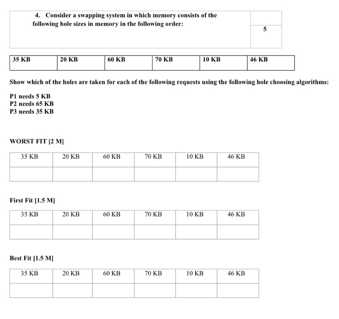 Solved 4. Consider a swapping system in which memory | Chegg.com