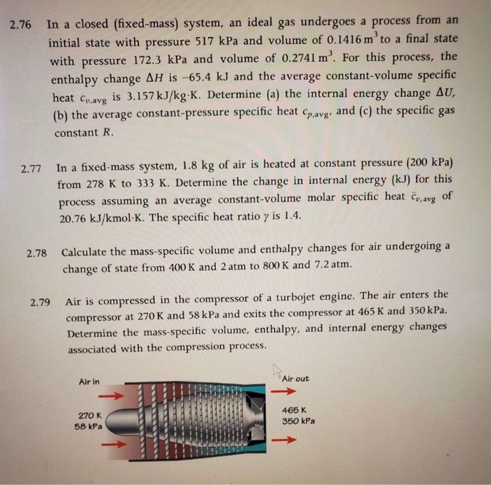 Solved 2.76 In a closed (fixed-mass) system, an ideal gas | Chegg.com