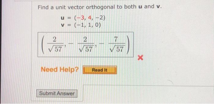 Solved Find a unit vector orthogonal to both u and v. | Chegg.com