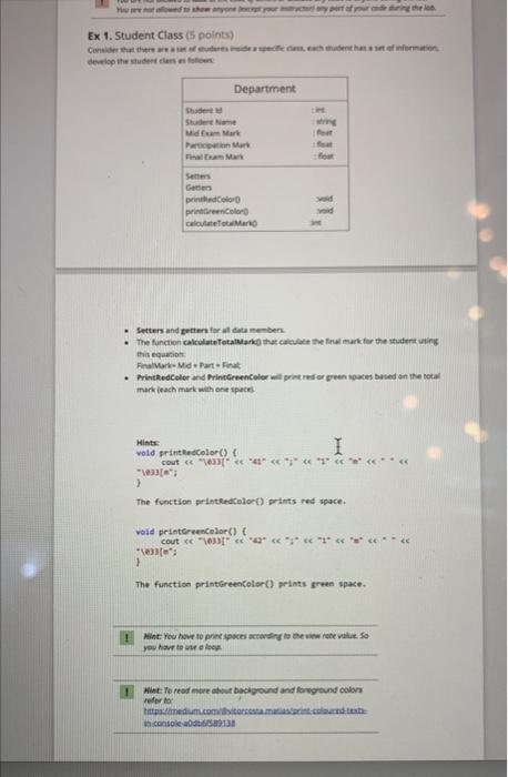 Solved Ex 1. Student Class (if polinta) - Setters and certen | Chegg.com