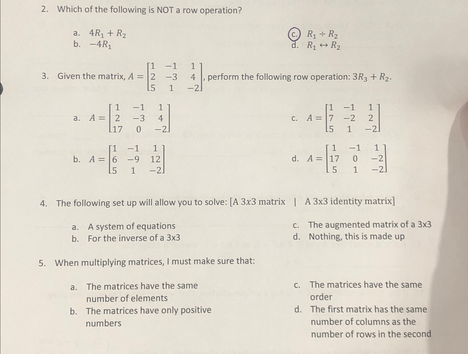 Solved Which of the following is NOT a row | Chegg.com