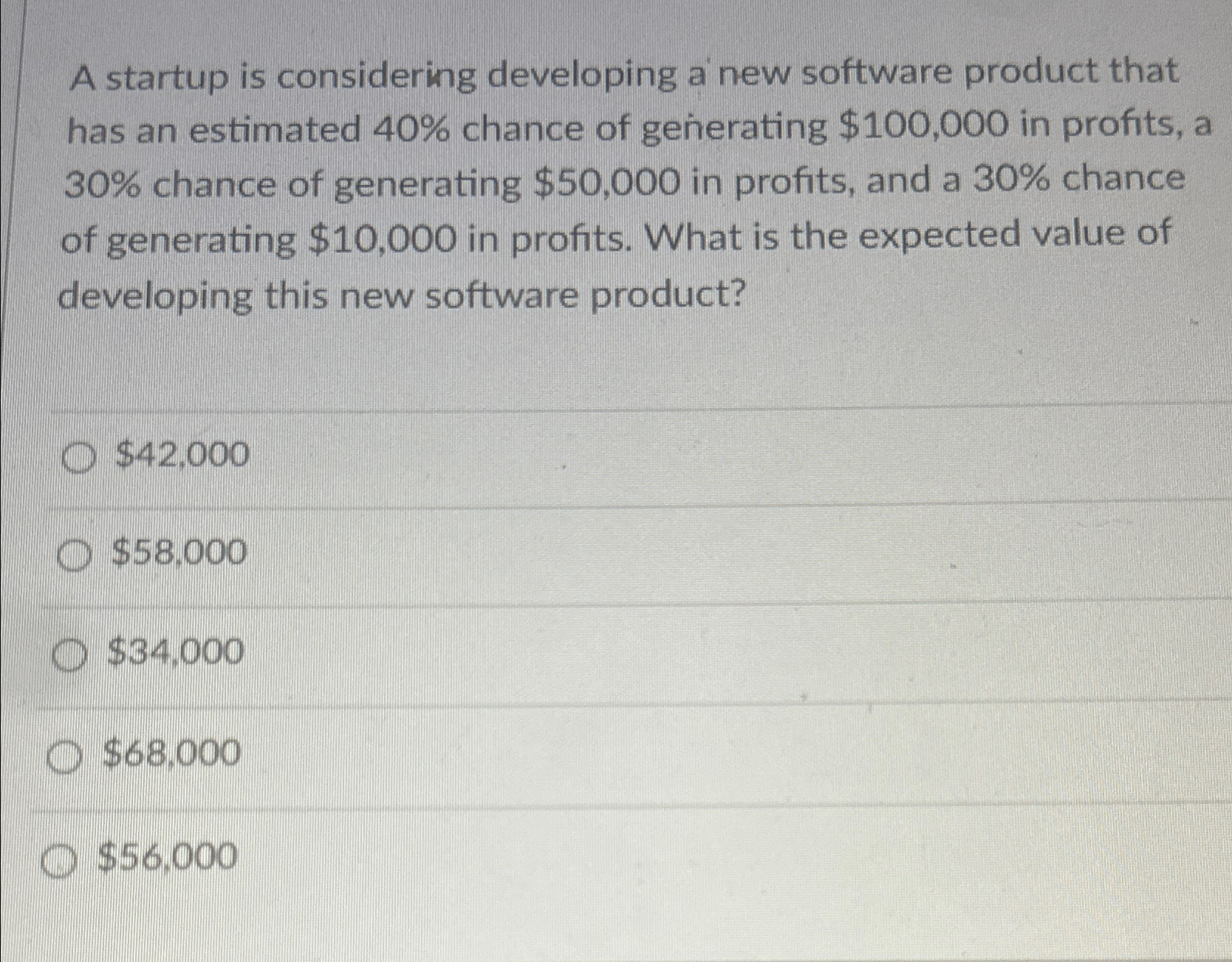 Solved A startup is considering developing a new software | Chegg.com