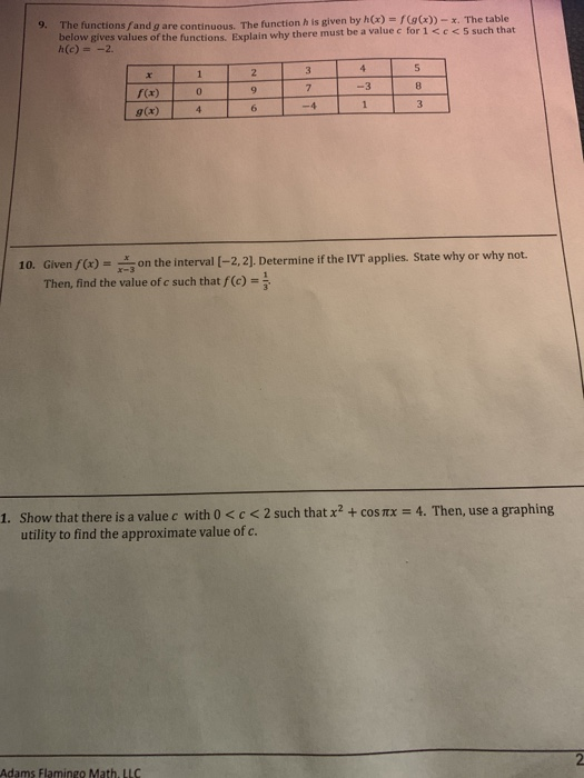 Solved 9. The functions fand g are continuous. The function | Chegg.com