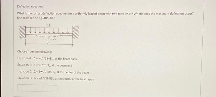 Solved Deflection equation: What is the correct deflection | Chegg.com