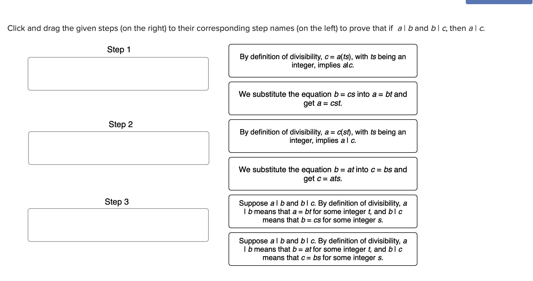 Solved Click and drag the given steps (on the right) ﻿to | Chegg.com