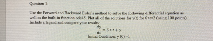 Solved Question 1: Use the Forward and Backward Euler's | Chegg.com