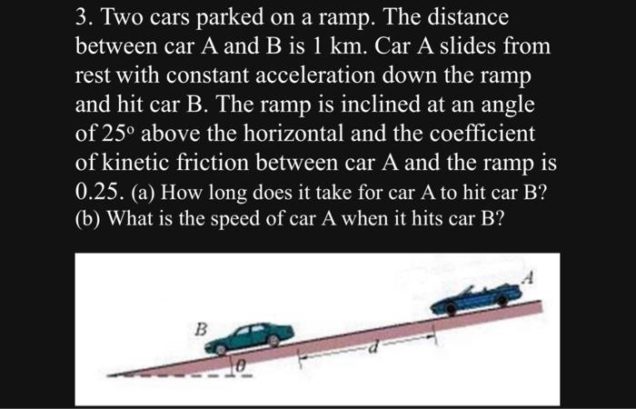 Solved 3. Two cars parked on a ramp. The distance between | Chegg.com