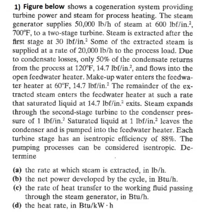 Solved 1) Figure below shows a cogeneration system providing | Chegg.com