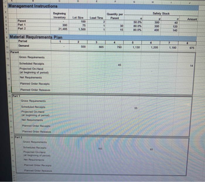 What is the Parent's Projected On-Hand Inventory for | Chegg.com