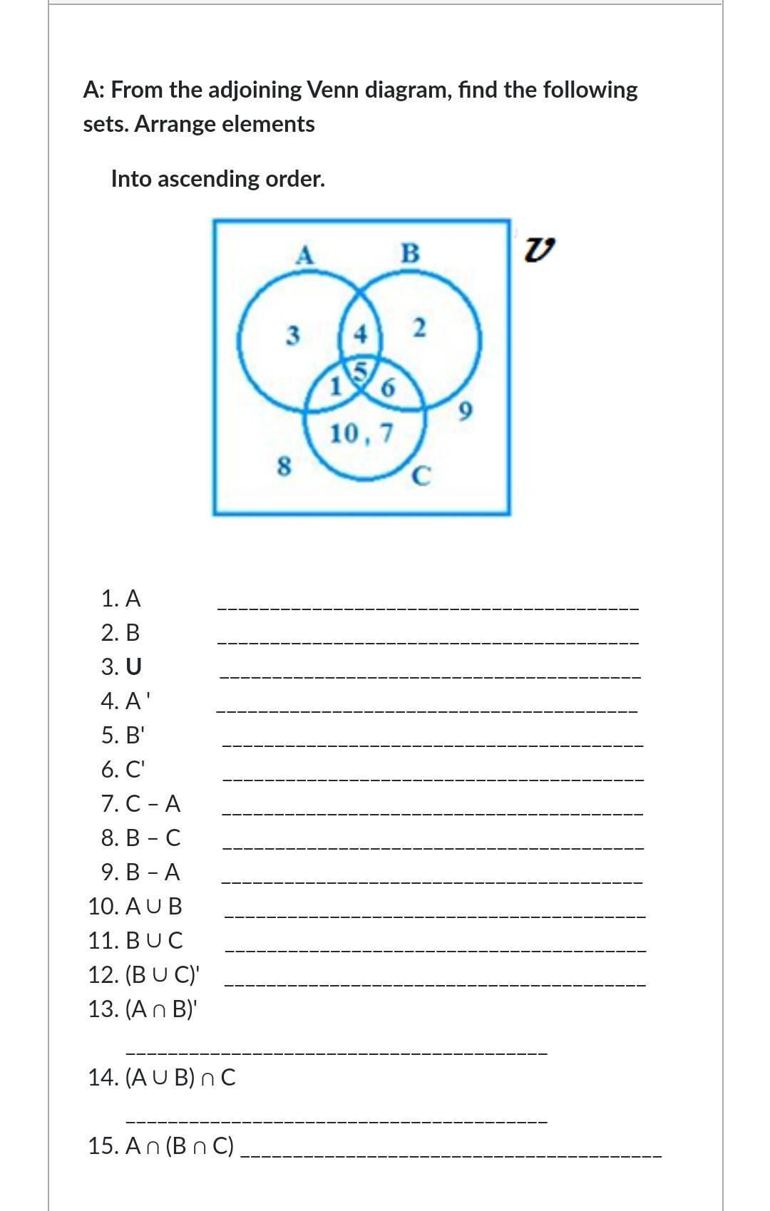 Solved Solve what is required on the following sets and venn | Chegg.com