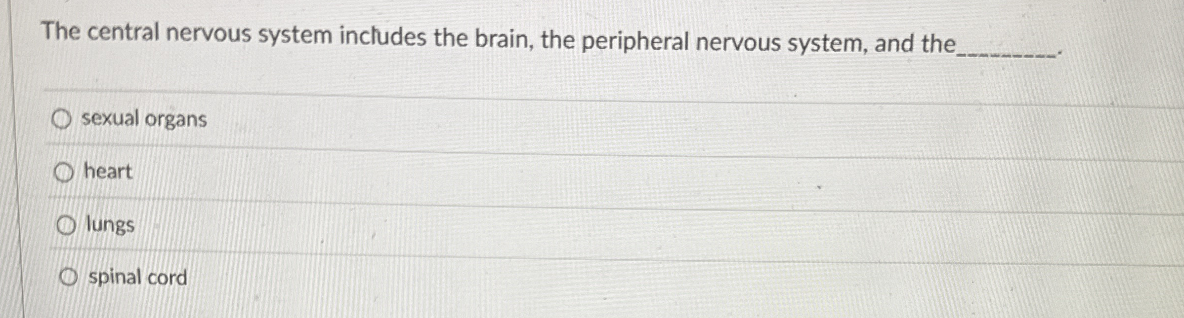 The central nervous system includes the brain, the | Chegg.com