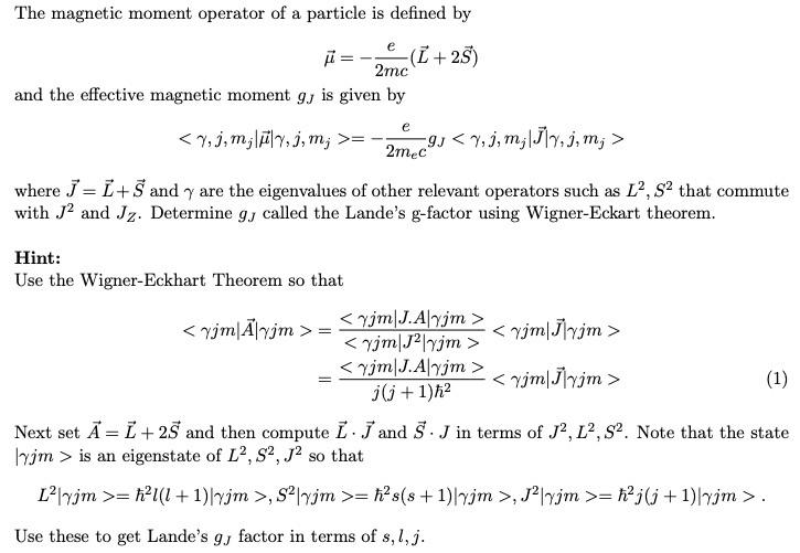 Solved The magnetic moment operator of a particle is defined | Chegg.com