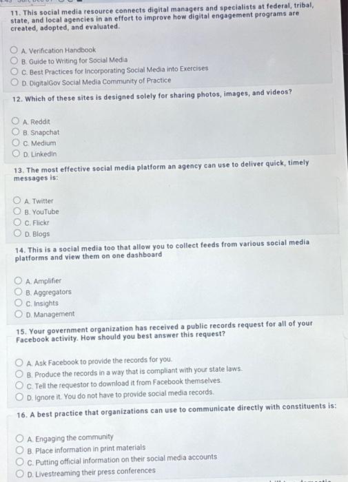 Solved 11. This social media resource connects digital | Chegg.com