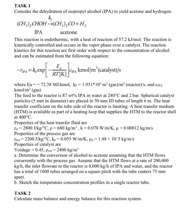 Solved Consider the dehydration of isopropyl alcohol (IPA) | Chegg.com