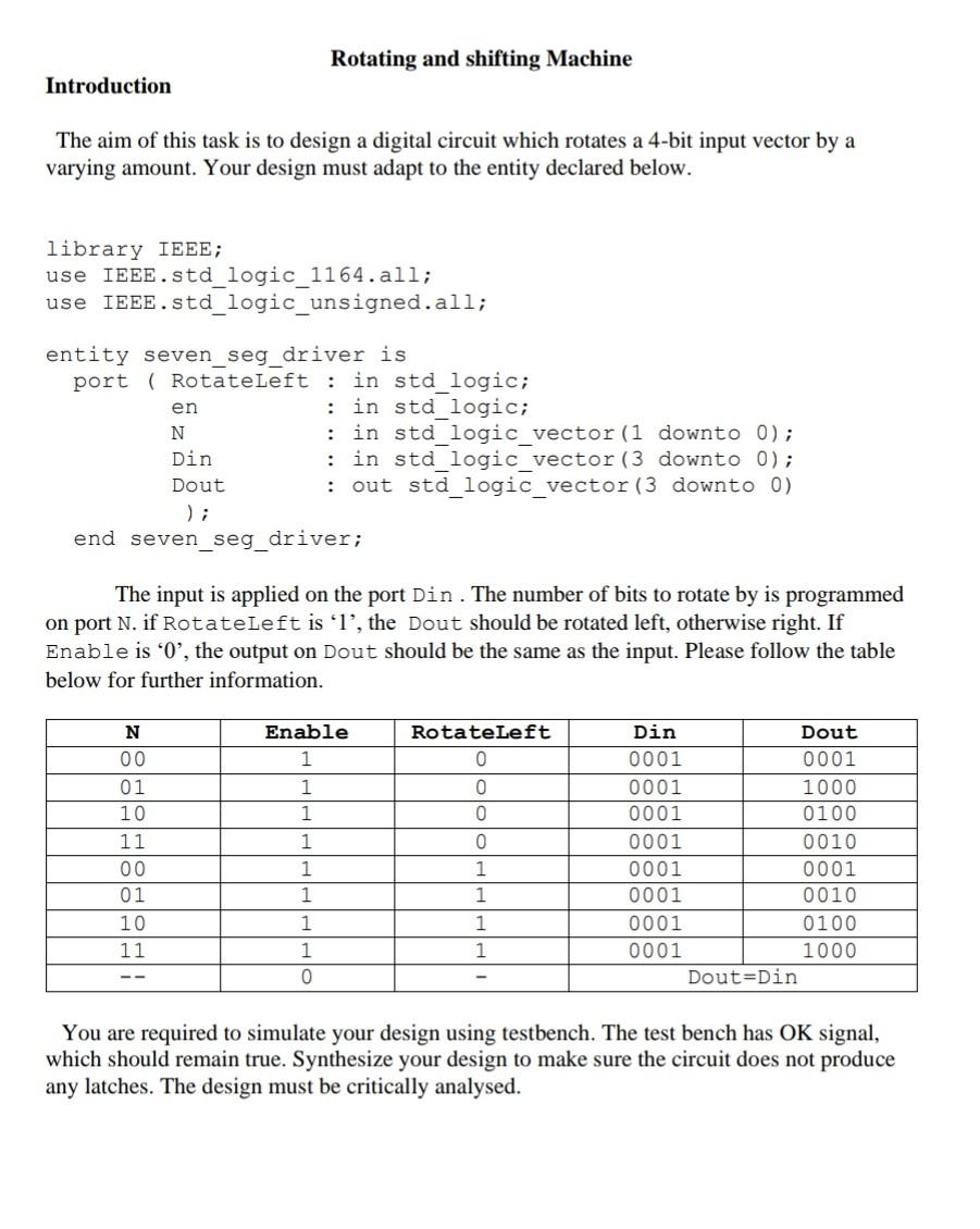 Solved Rotating and shifting Machine Introduction The aim of | Chegg.com