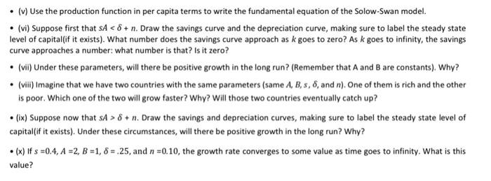 Consider the Solow-Swan growth model, with a savings | Chegg.com