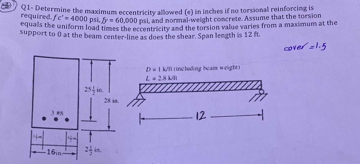 Solved Q1- ﻿Determine the maximum eccentricity allowed (e) | Chegg.com