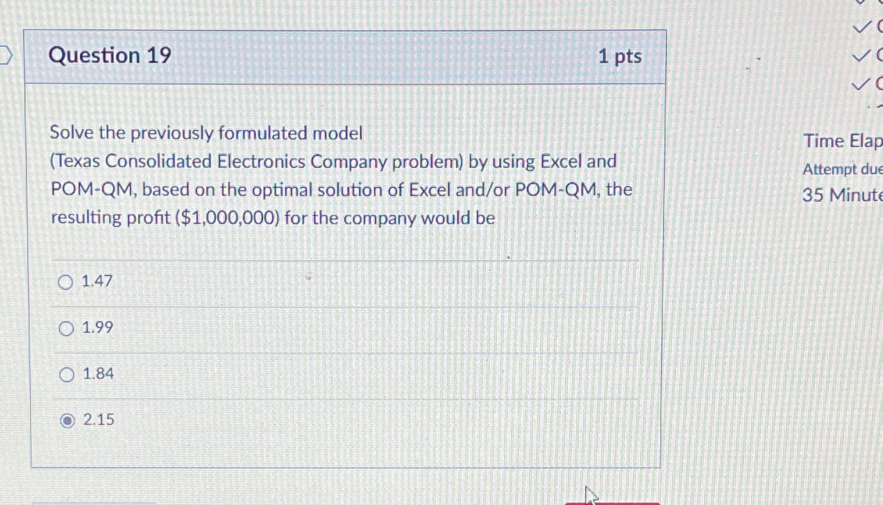 Solved Question 191ptsSolve the previously formulated | Chegg.com